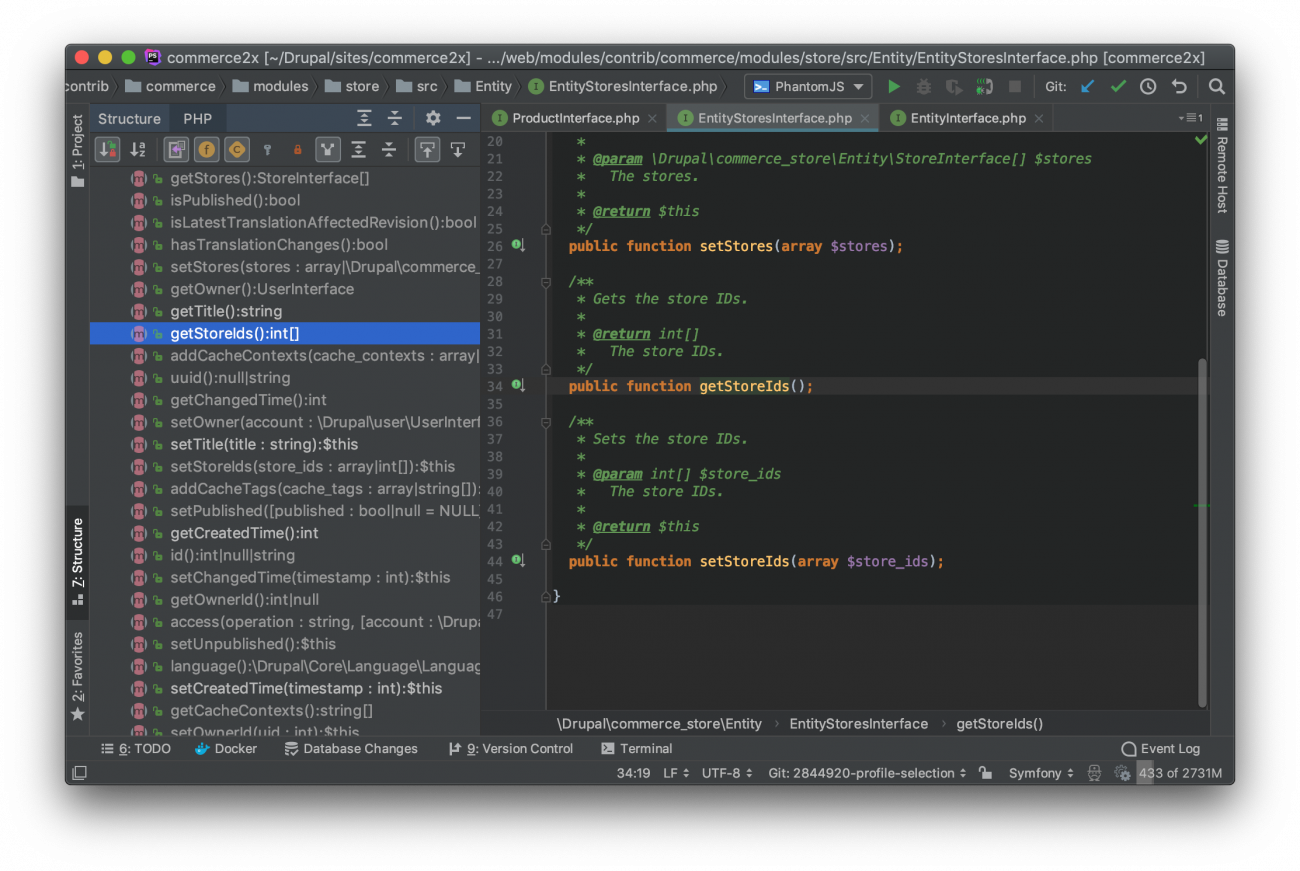 OK PhpStorm, what methods does my entity have?