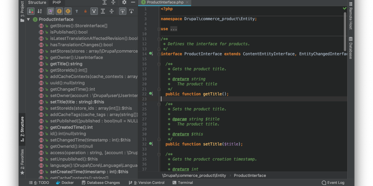 OK PhpStorm, what methods does my entity have?